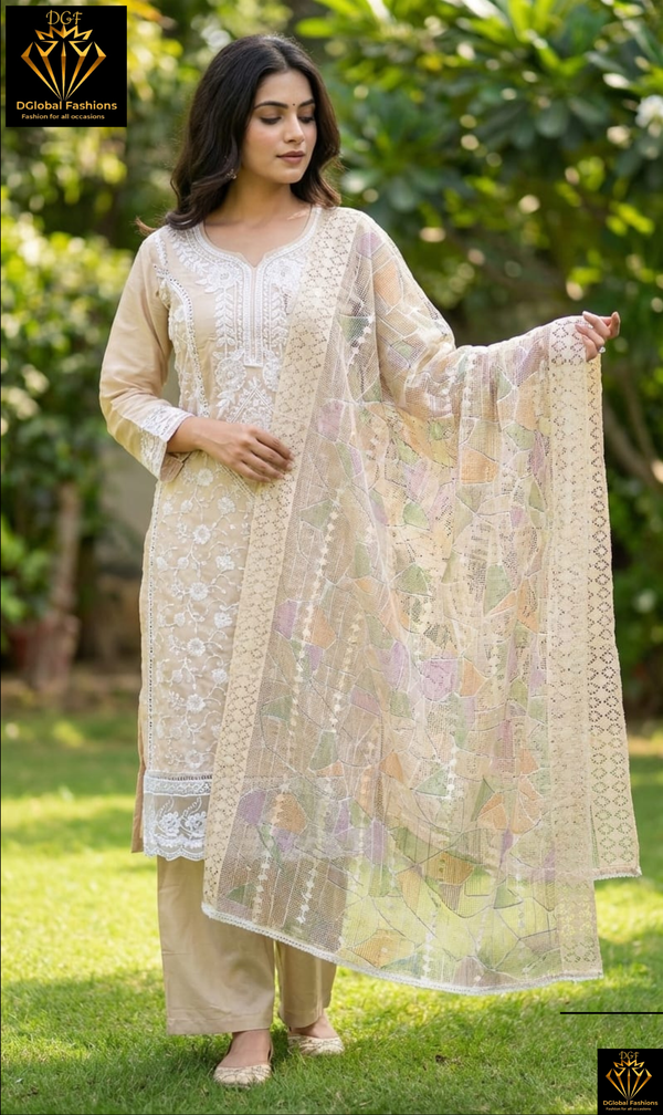 Cotton Suit Set with Intricate Embroidery - DGlobal Fashions