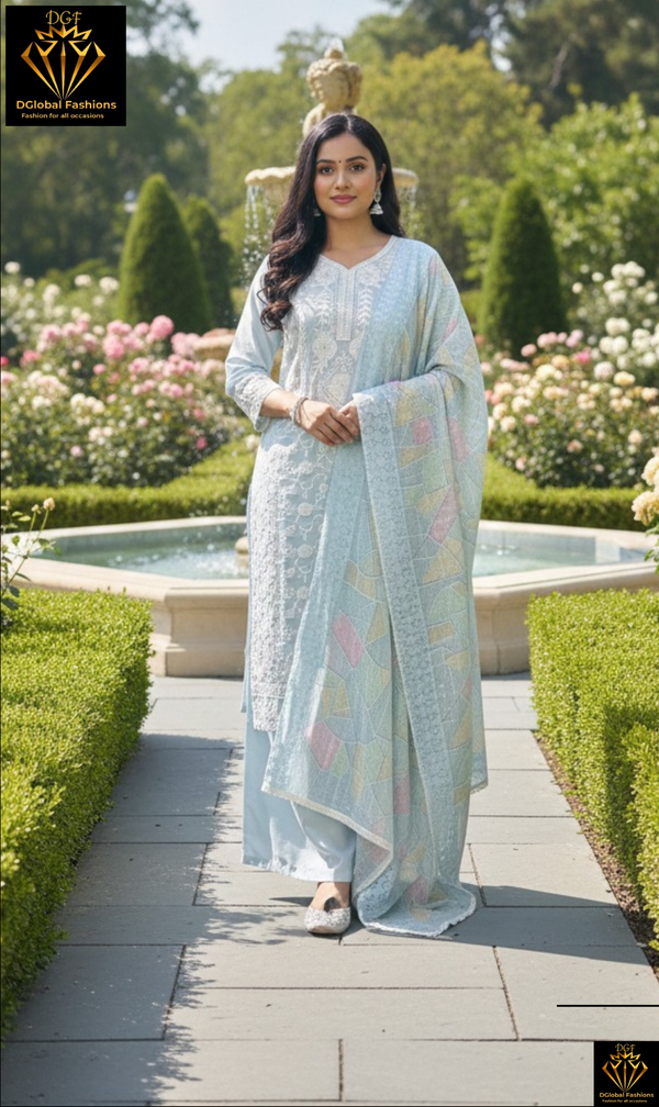Cotton Suit Set with Intricate Embroidery - DGlobal Fashions