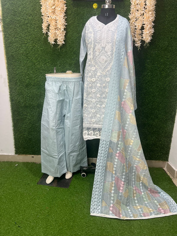 Cotton Suit Set with Intricate Embroidery - DGlobal Fashions